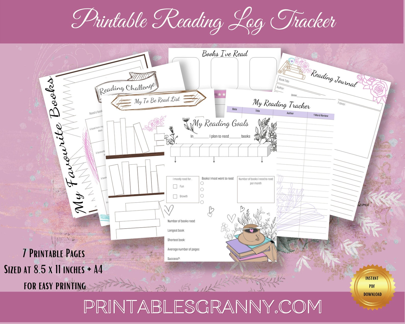 Reading Log Journal letter A4 Printable PDF Reading | Etsy