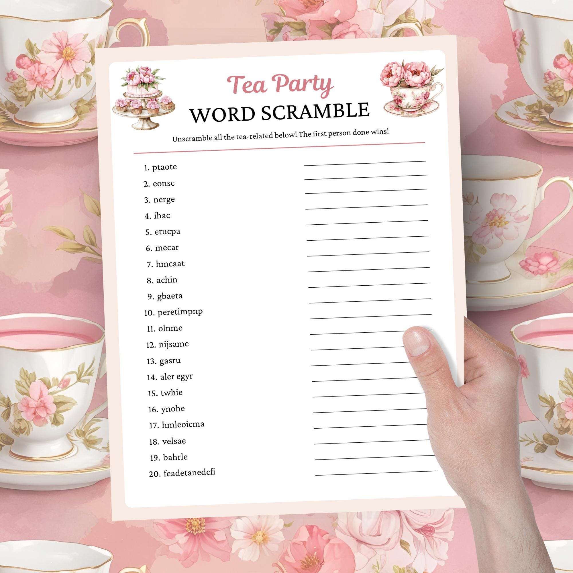 Tea Party Word Scramble Game, Tea Party Word Games, Fun Printable ...