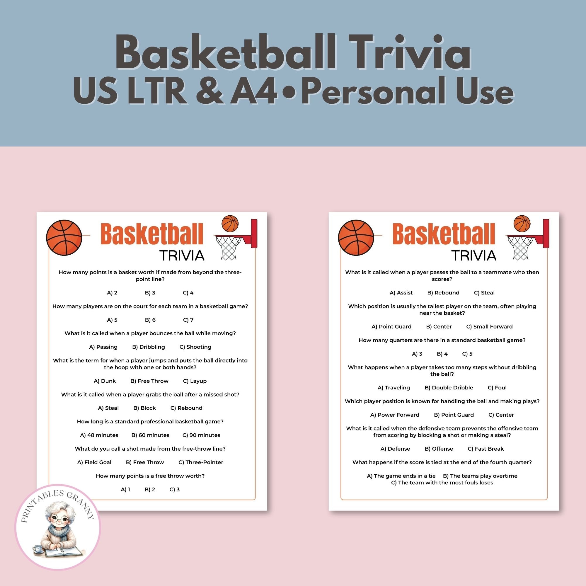 Basketball Trivia Game, Basketball Printable Game, Basketball Party ...