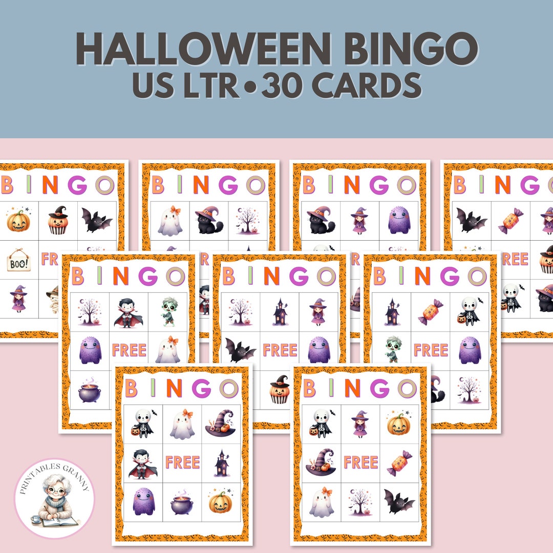 Halloween Bingo Cards Kids Game, Printable Game, 30 Bingo Cards, Spooky ...