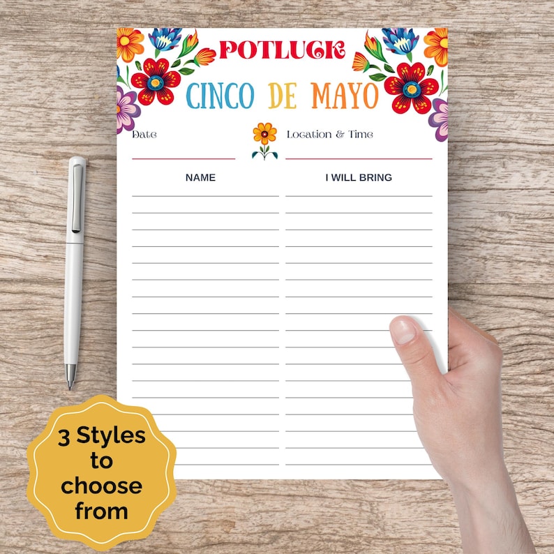 Cinco De Mayo Potluck Sign up Sheet, Mexican Food Party, Fiesta Potluck ...