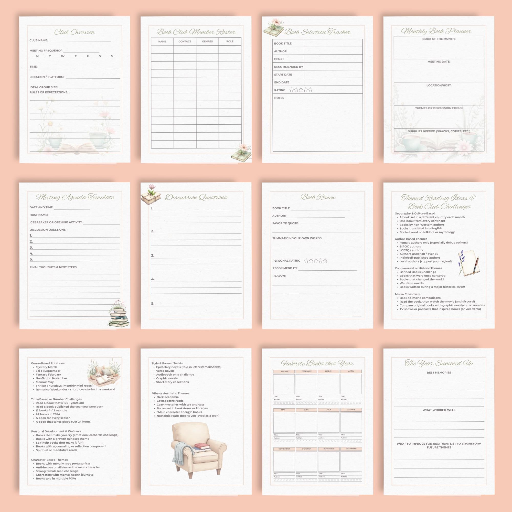 Book Club Start Kit, Printable Planner, Book Club Reviews Discussions ...