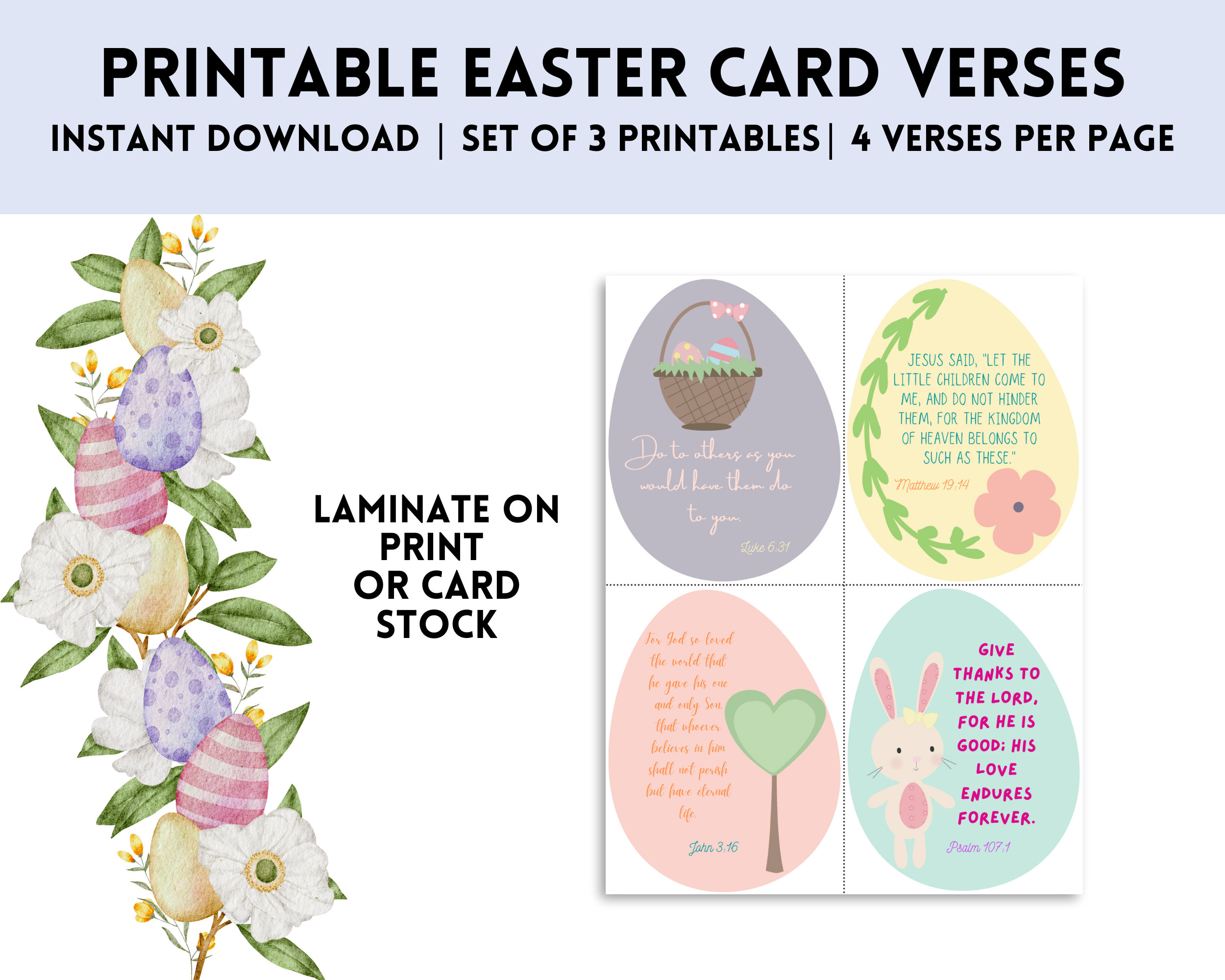 Printable Easter Card Verses | Kids Bible | Religious Learning - Etsy