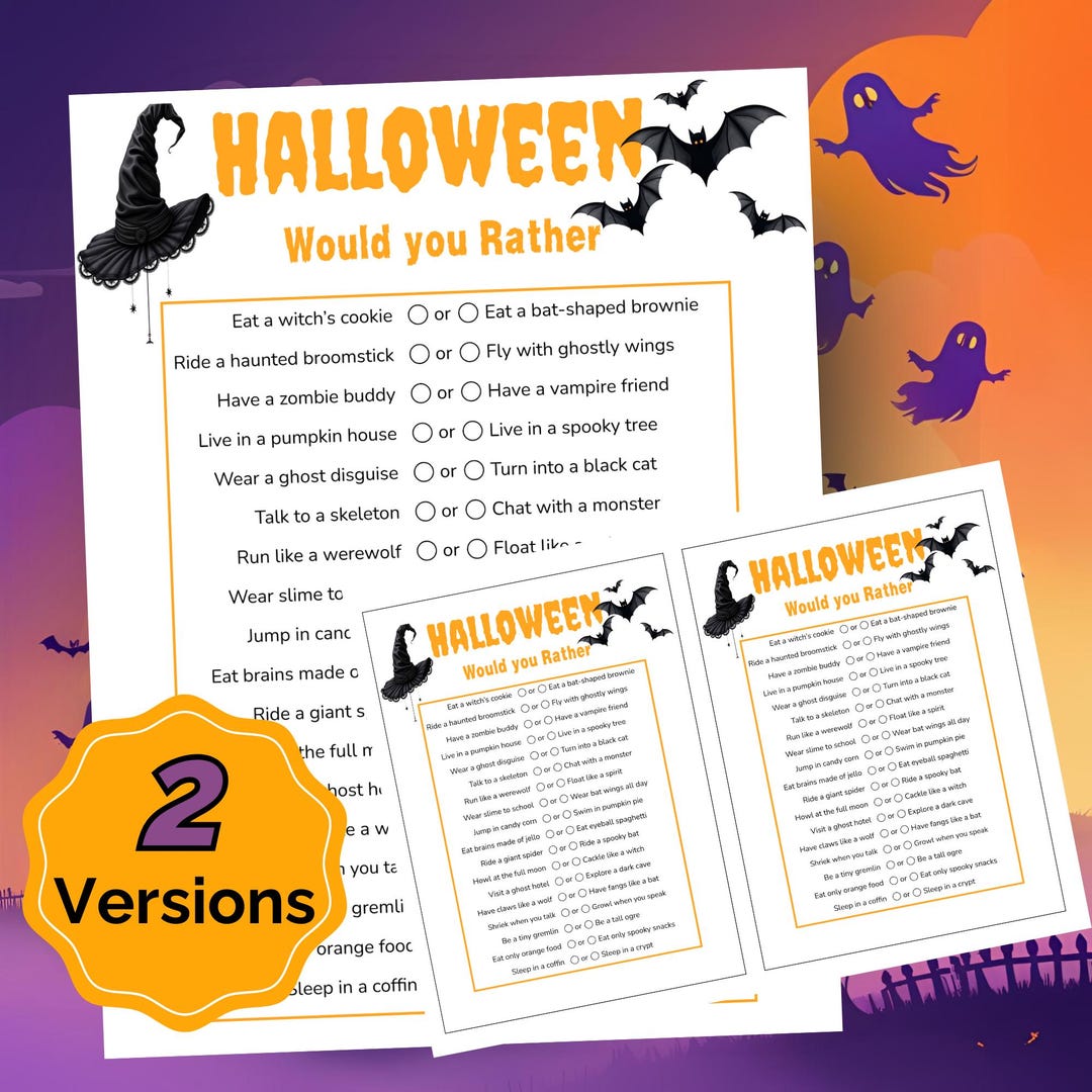 Halloween Would You Rather Printable Game for Teens & Adults, Halloween ...