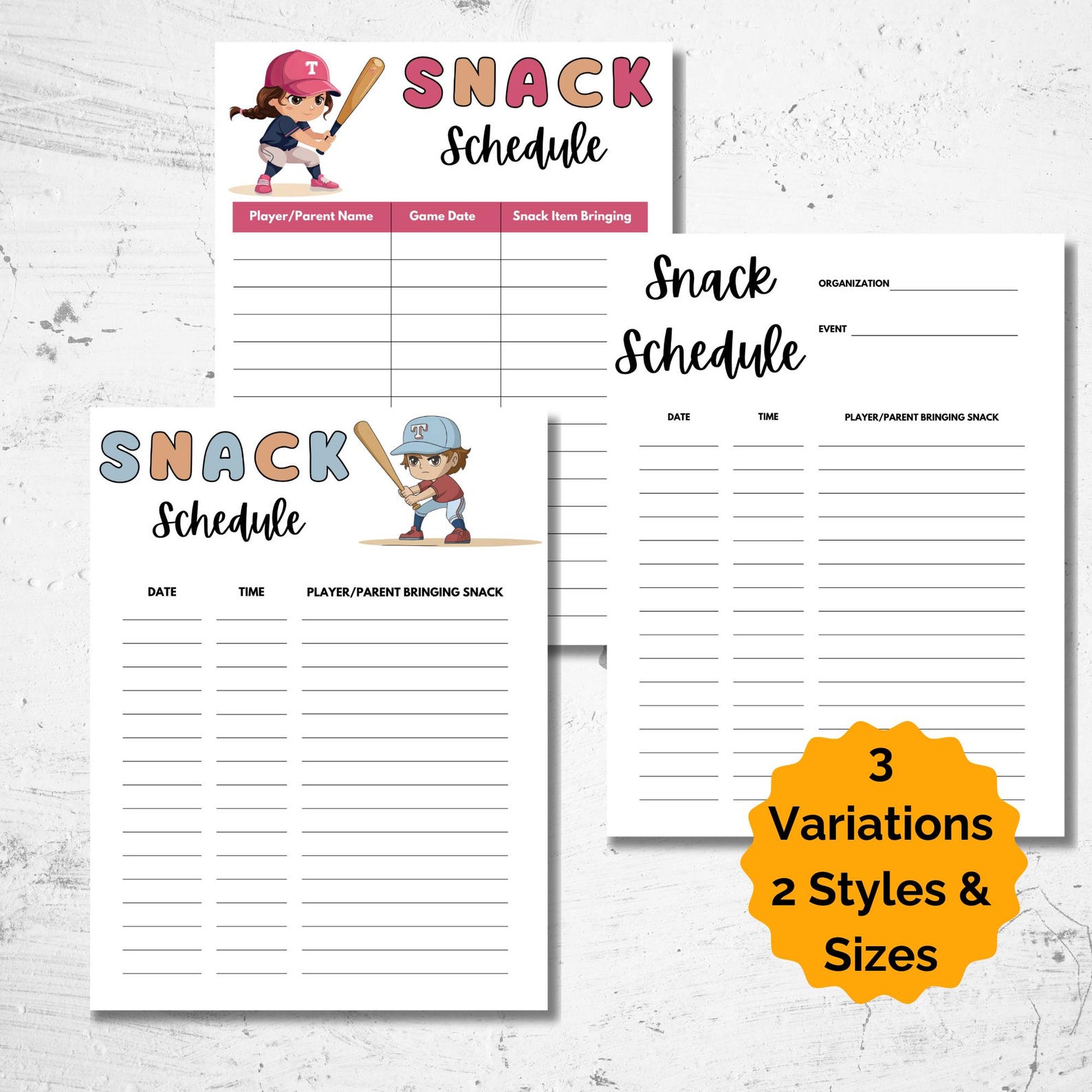 T Ball Snack Schedule Sign up Sheet, Team Sign up Form, Team Mom Snack ...