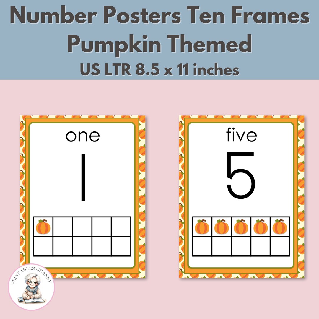 Number Posters Ten Frame Pumpkin Themed Printable Classsroom Decor - Etsy
