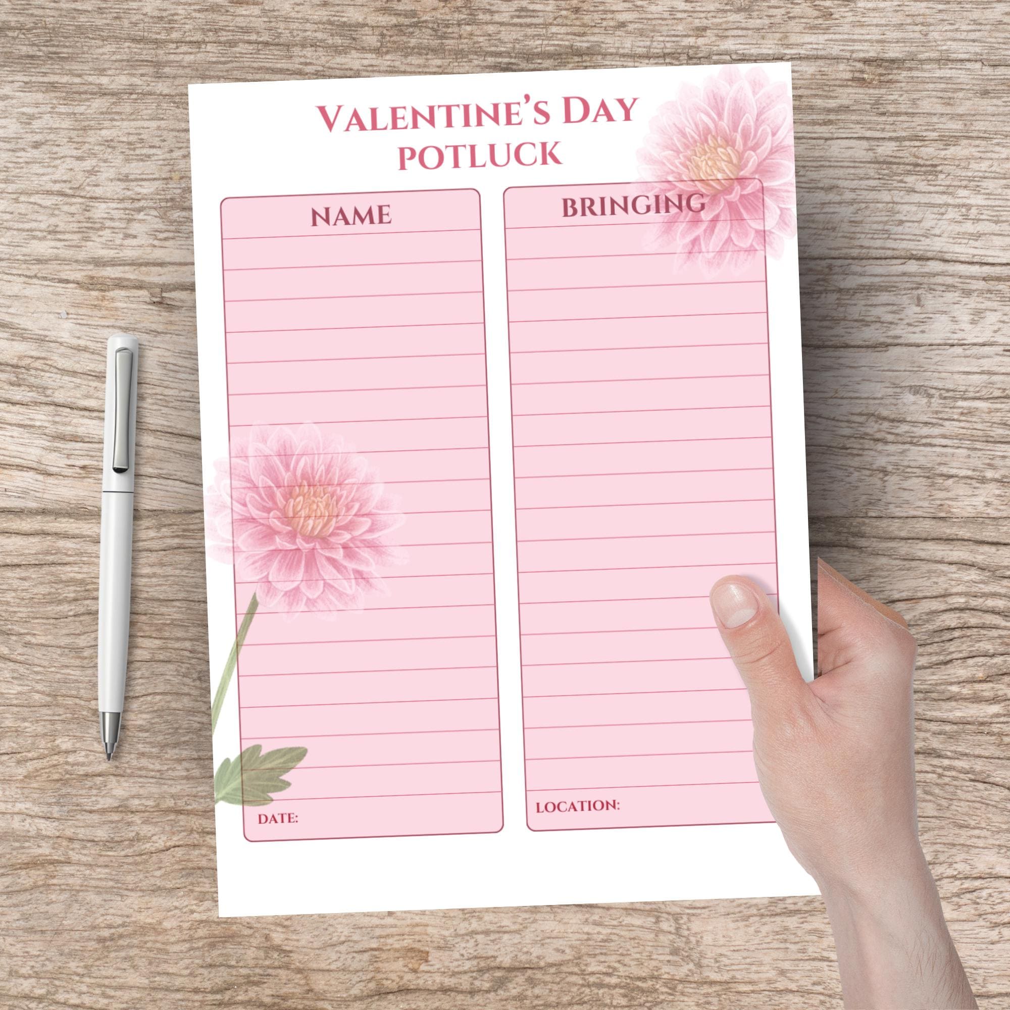Valentine's Day Potluck Sign up Sheet - Party Planning - Cute Printable ...