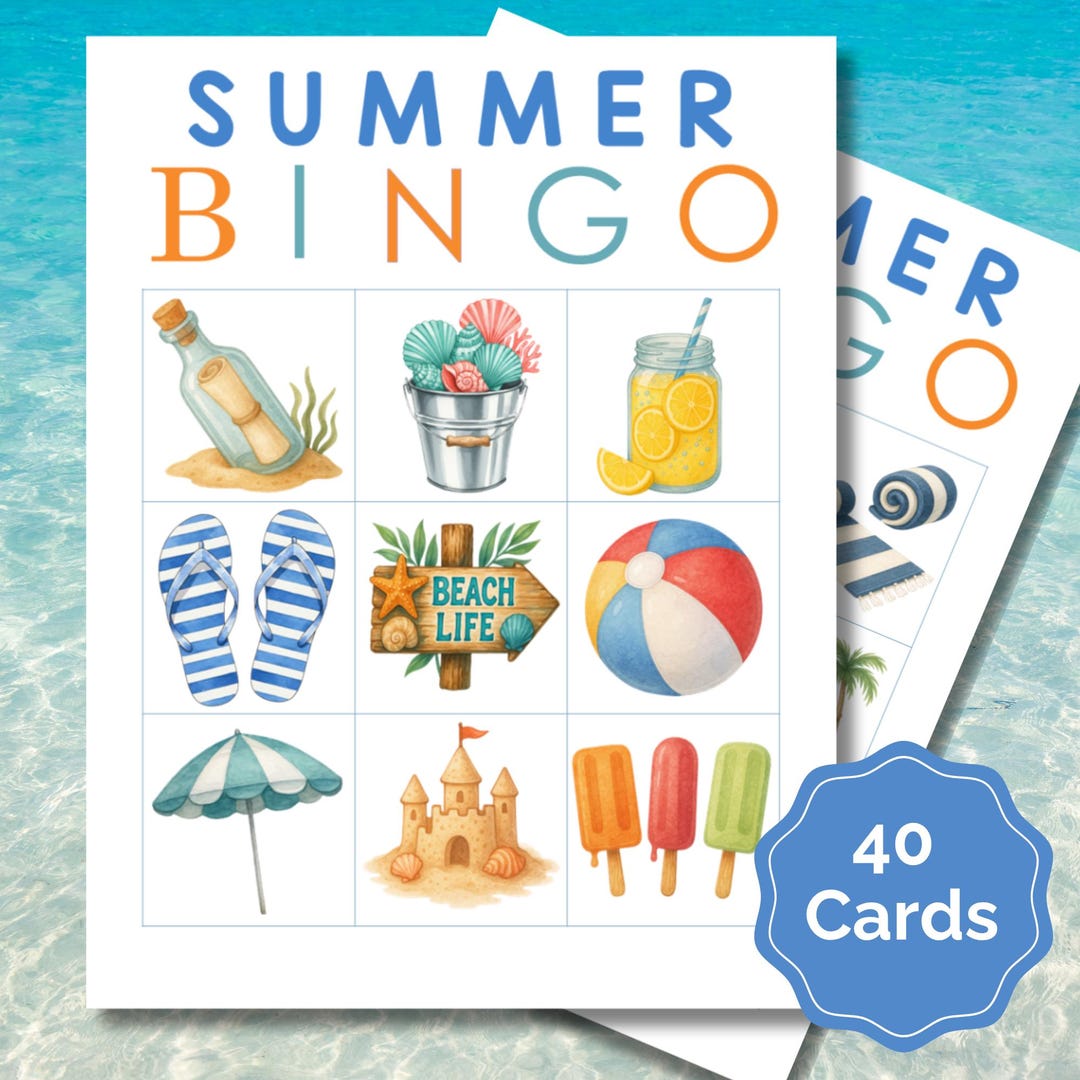Summer Bingo Printable Game Cards, Classroom Game for Kids , Summer ...