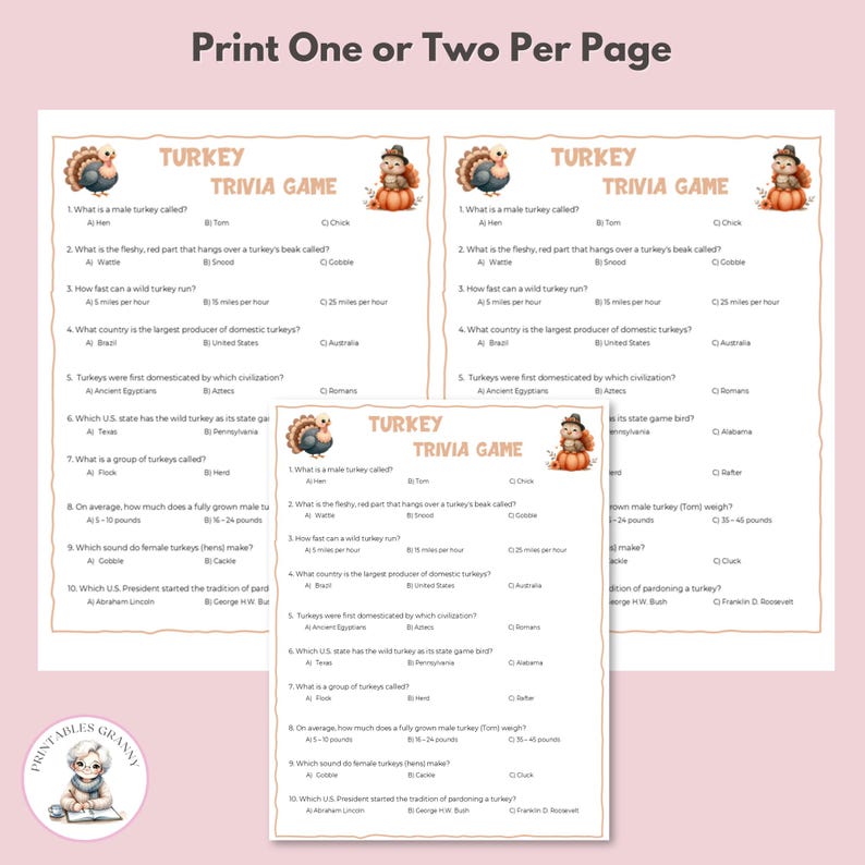 Turkey Trivia Game, Printable Questions, Friendsgiving Games, Family ...