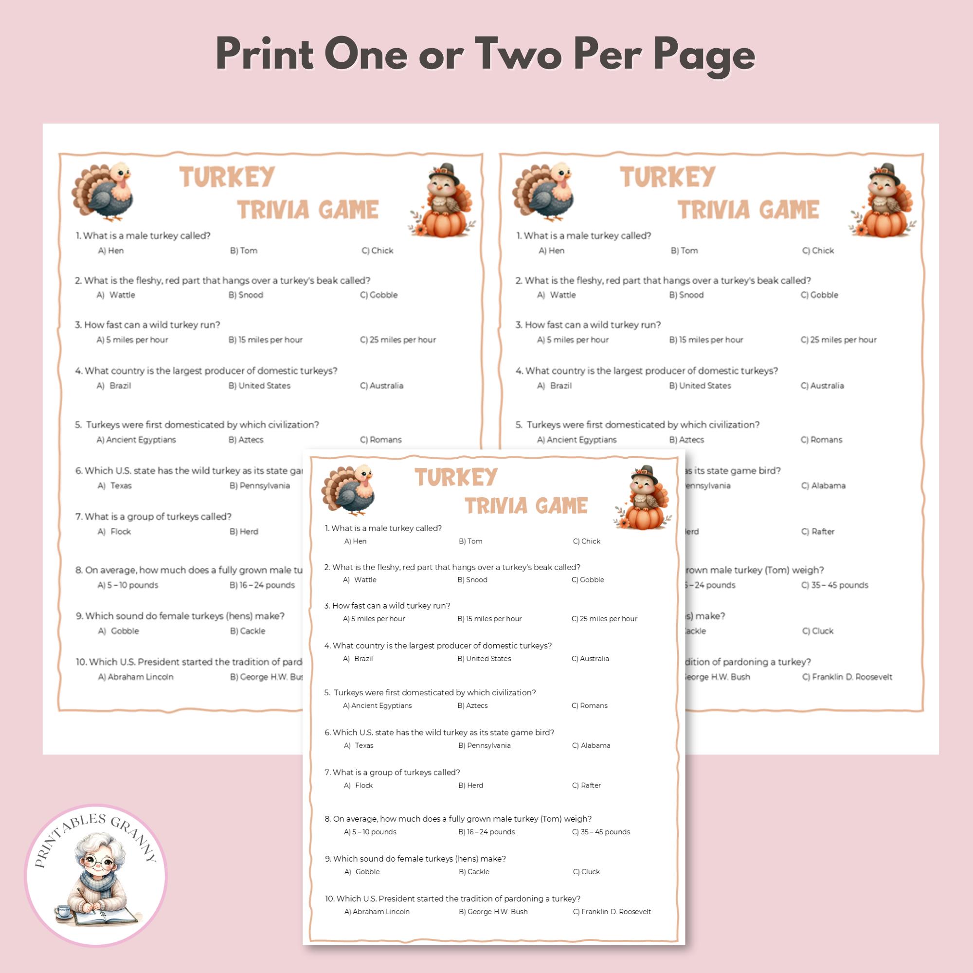 Turkey Trivia Game, Printable Questions, Friendsgiving Games, Family ...