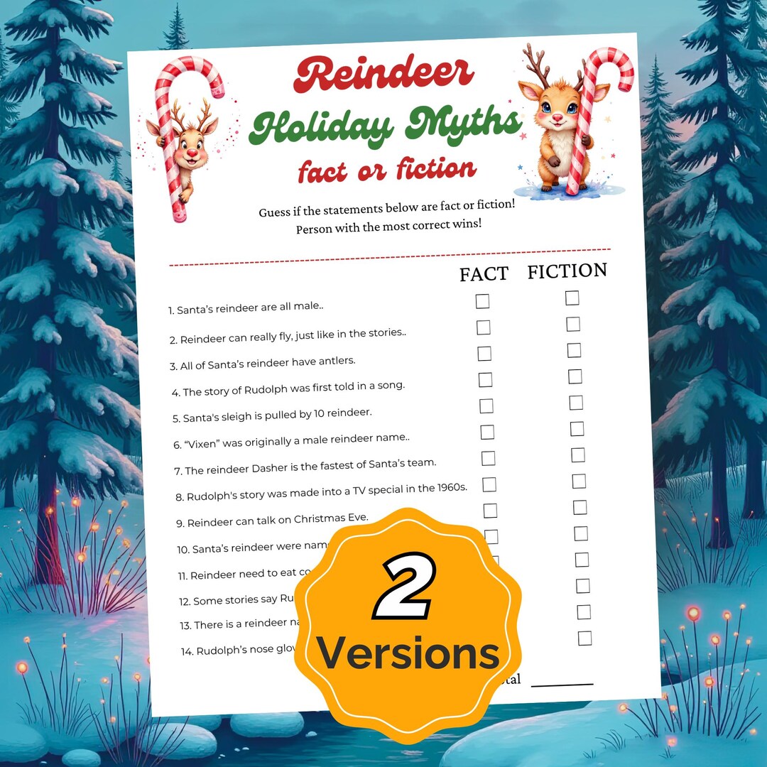 Fact or Fiction Holiday Myths Reindeer Trivia Game, True or False ...