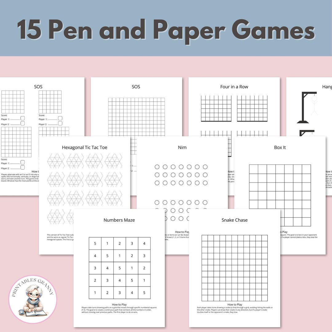 Pen and Paper Printable Games, 15 Printable Travel Games for Kids ...