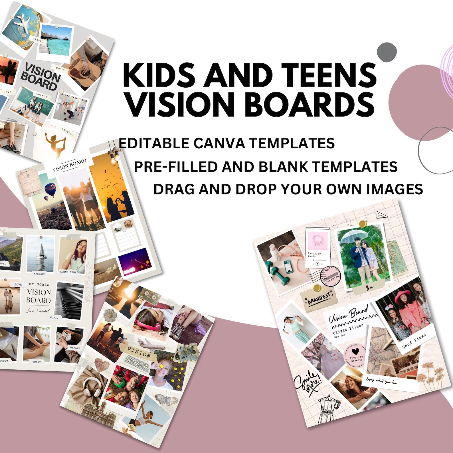 2025 Kids Teen Vision Board Templates - Canva Vision Board - Editable ...