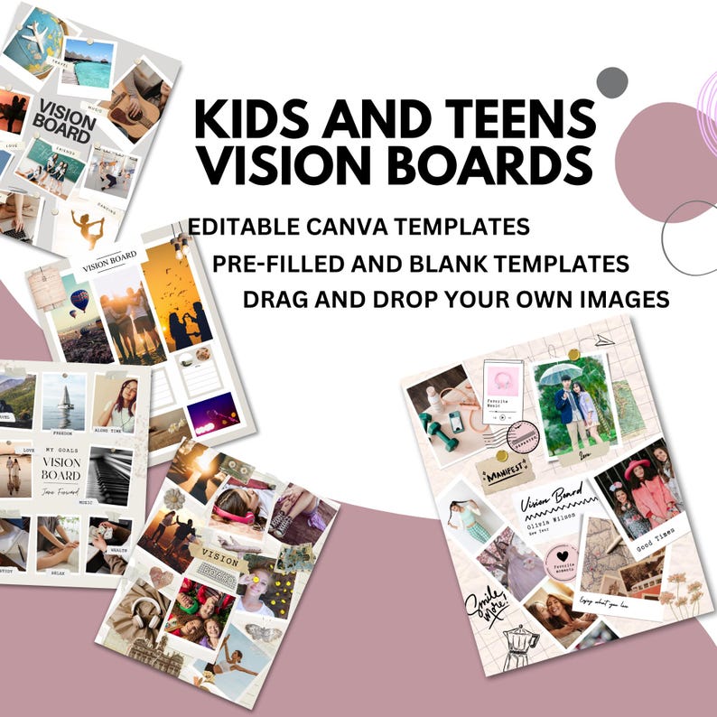 2026 Kids Teen Vision Board Templates - Canva Vision Board - Editable ...