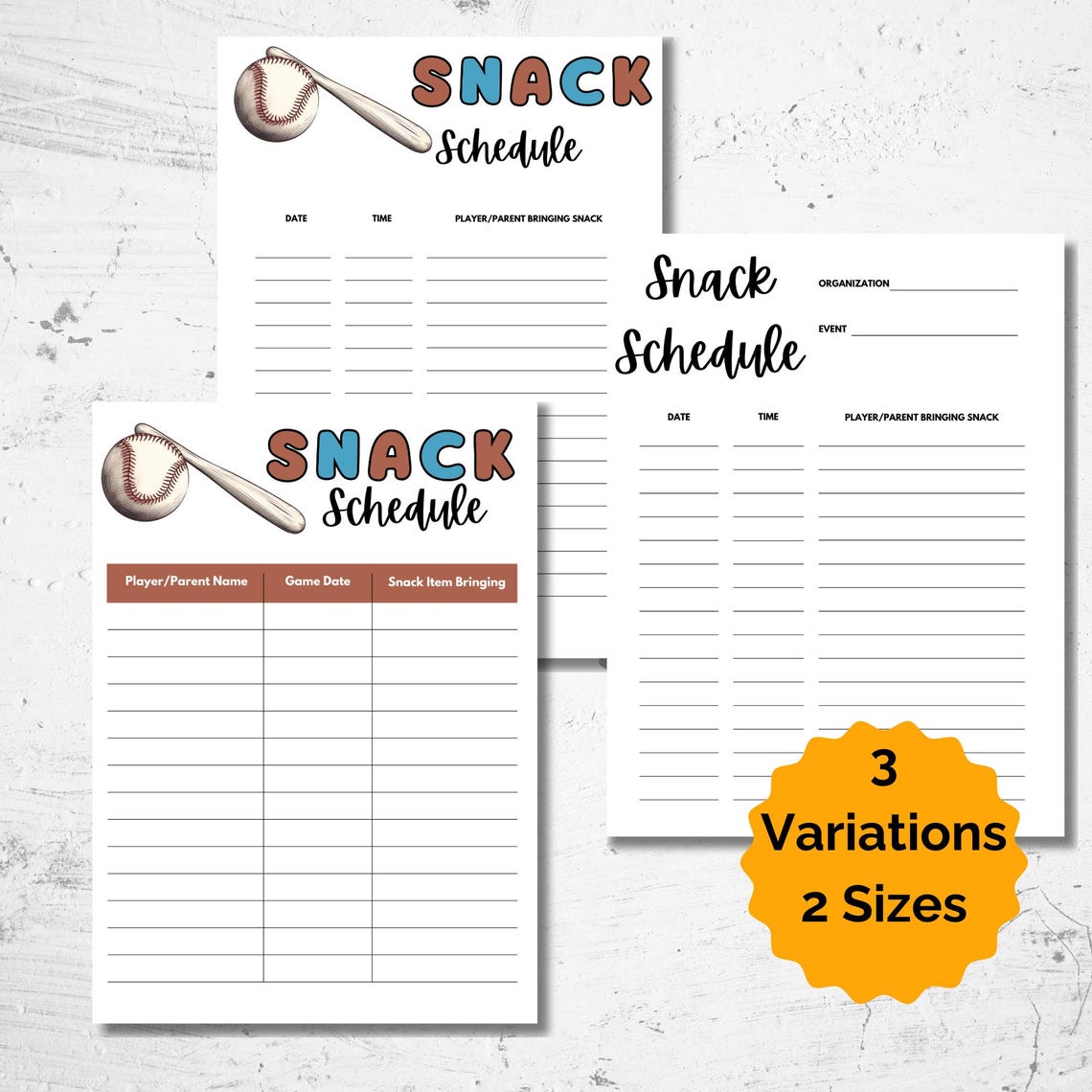 Baseball Snack Schedule Sign up Sheet, Printable Template, Team Sign up ...