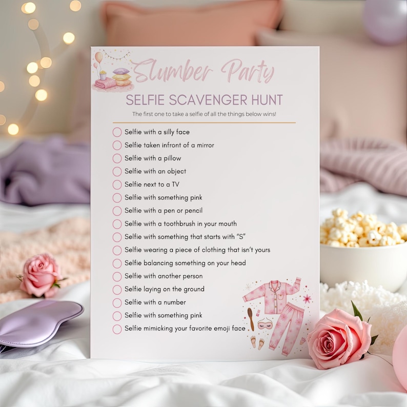 Slumber Party Games, Selfie Photo Scavenger Hunt, Sleepover Acitivties ...