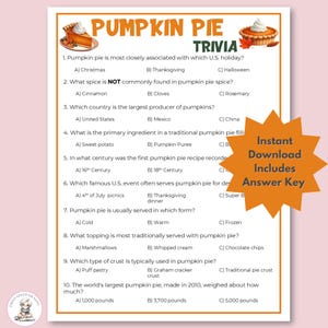 Pumpkin Pie Trivia Game, Fall Trivia Quiz, Pumpkin Pie Theme Trivia ...