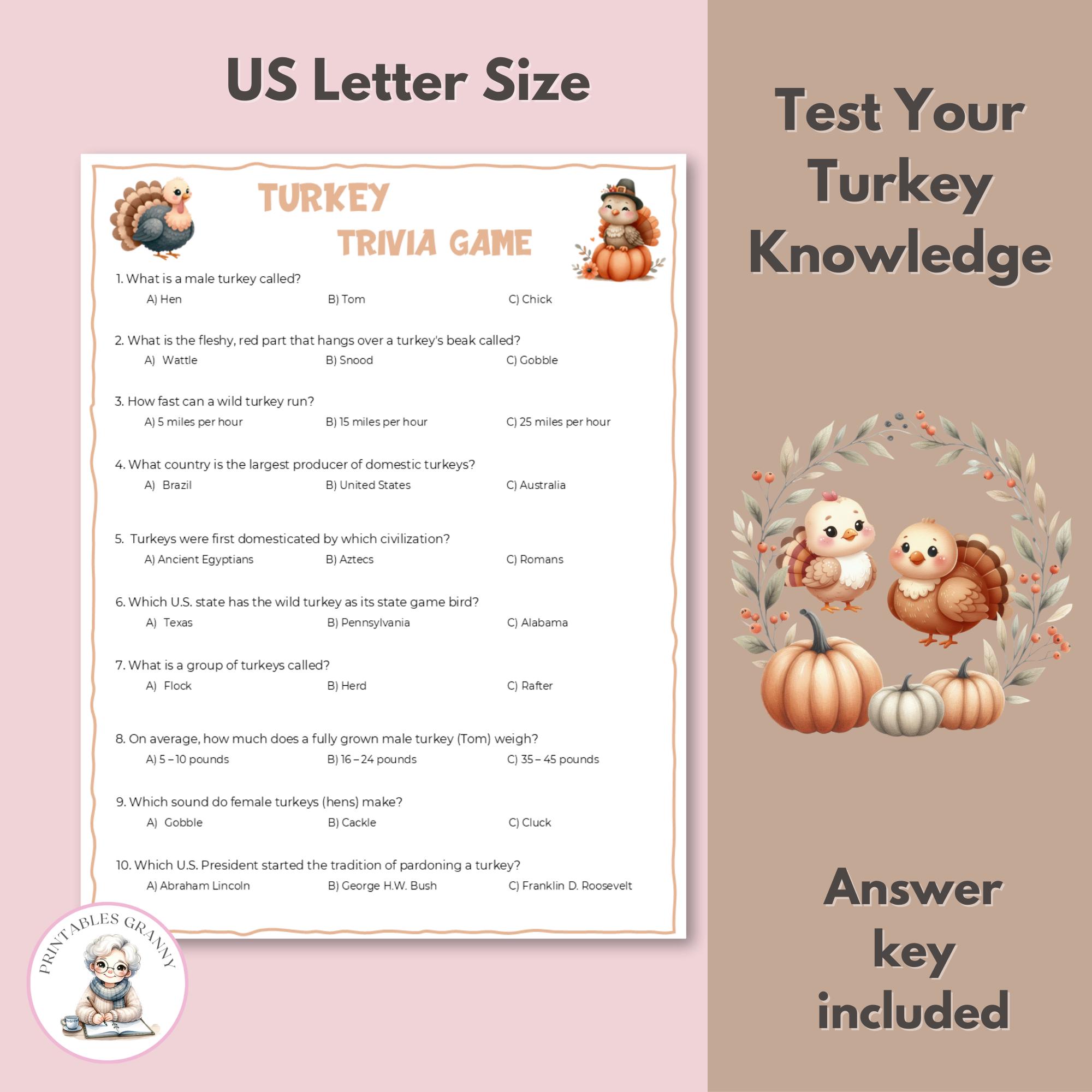 Turkey Trivia Game, Printable Questions, Friendsgiving Games, Family ...