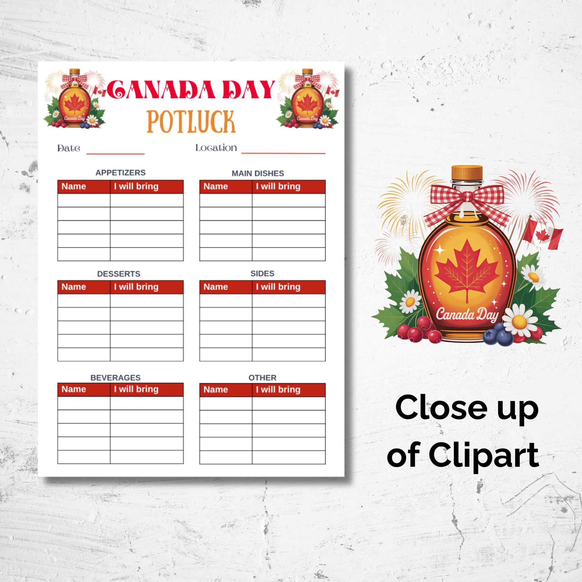 Canada Day Potluck Sign up Sheet, Printable Summer Potluck Form, Canada ...
