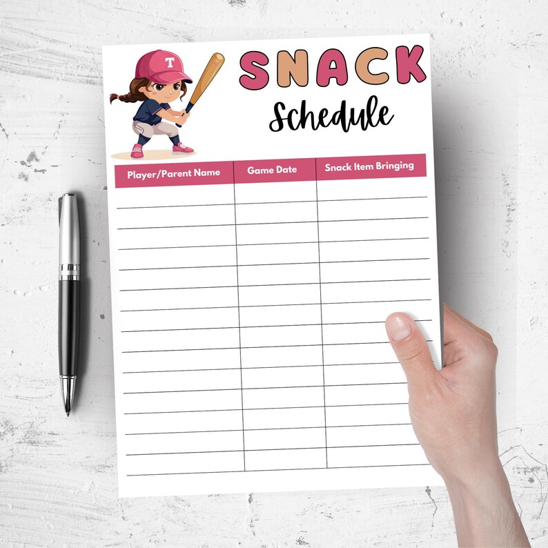 T Ball Snack Schedule Sign up Sheet, Team Sign up Form, Team Mom Snack ...
