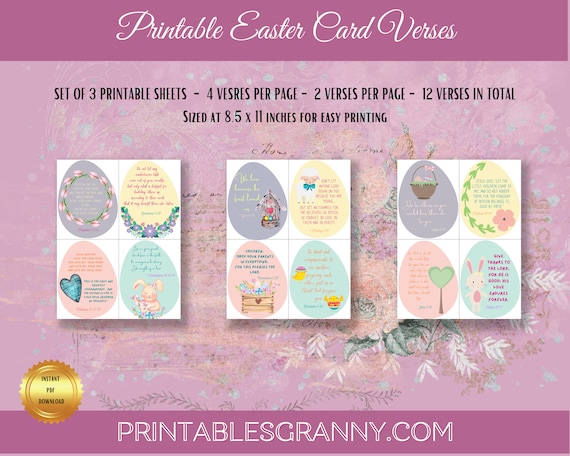 Printable Easter Card Verses Kids Bible Verses Easter - Etsy