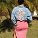 Pink Punk Crop Denim Jacket Embellished Chains Lace Rhinestones Jewels ...
