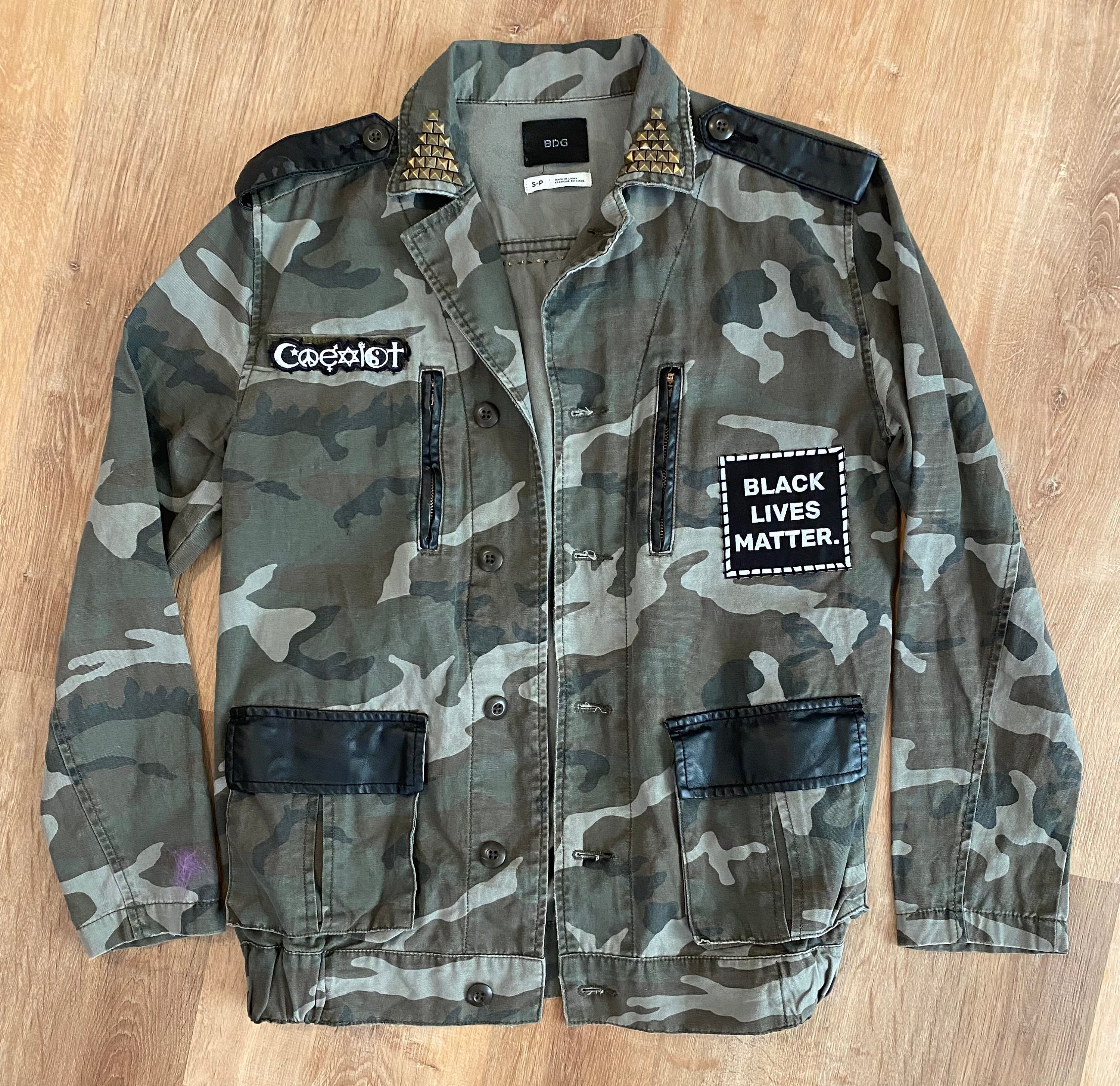 Custom Painted and Patched Peace Sign Jacket BLM Coexist Studded Hand ...