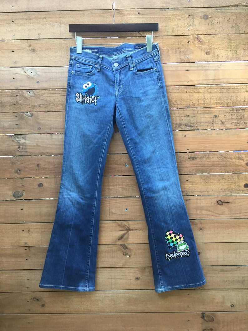 Boho Hippie Bell Bottom Jeans Festival Patched Denim Reworked Jeans ...