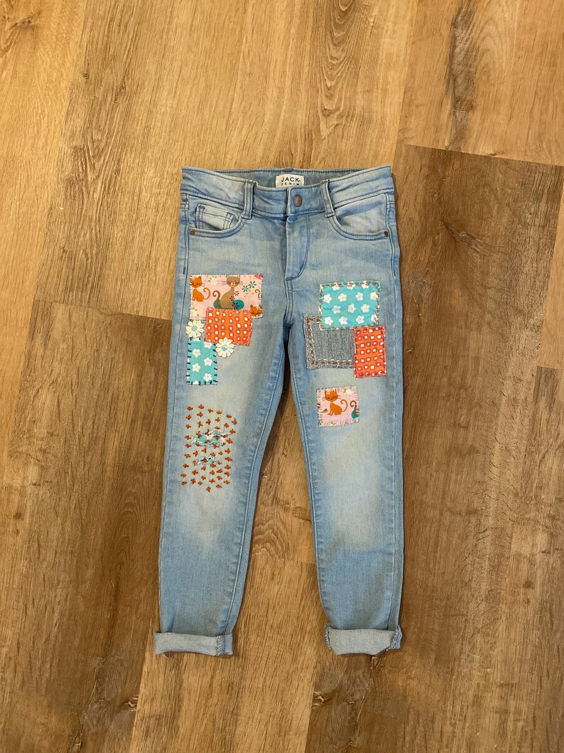 Upcycled Patched Jeans Custom Reworked Vintage Jeans Hippie Boho Girls ...