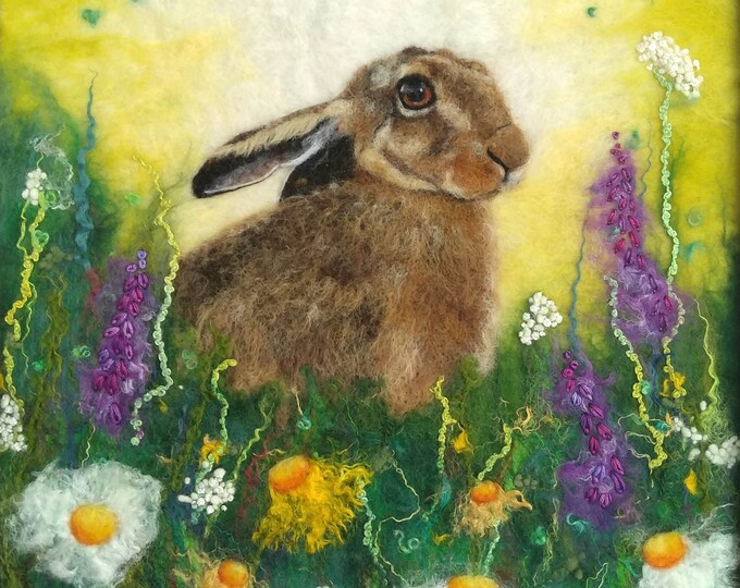 Hare Painting, Original Hare Portrait Picture, Felt Landscape Art ...