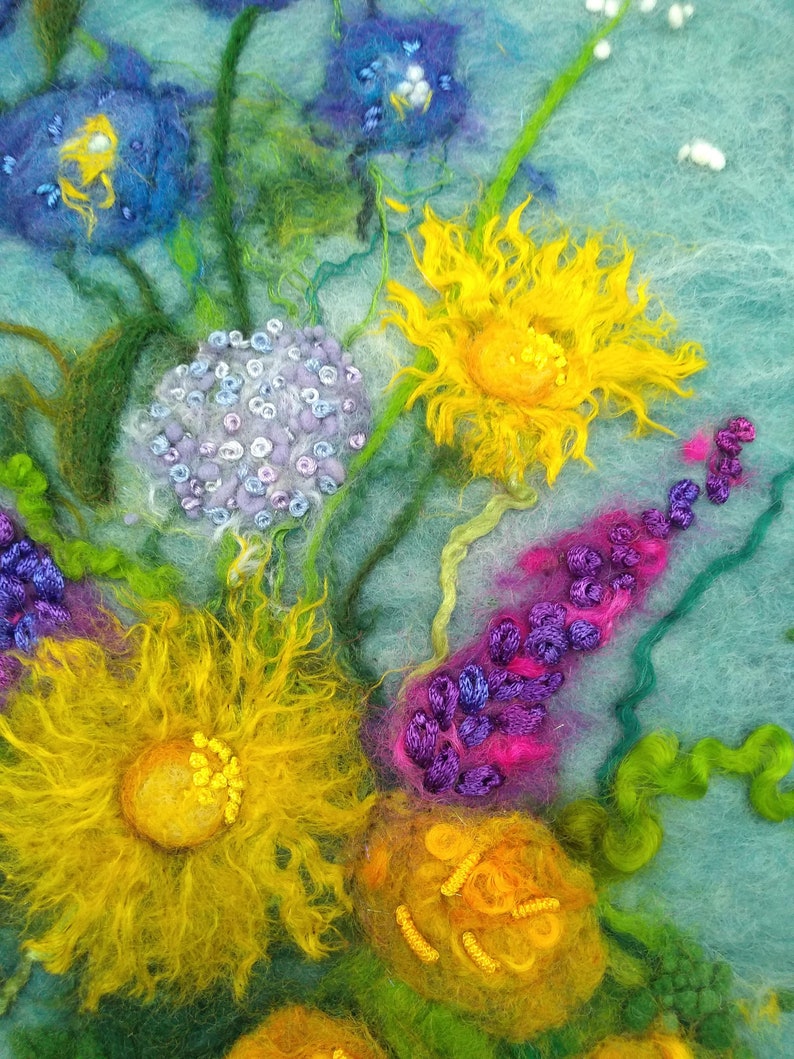 Flower Bouquet Painting, Original Wool Felt Art, Original and Unique ...