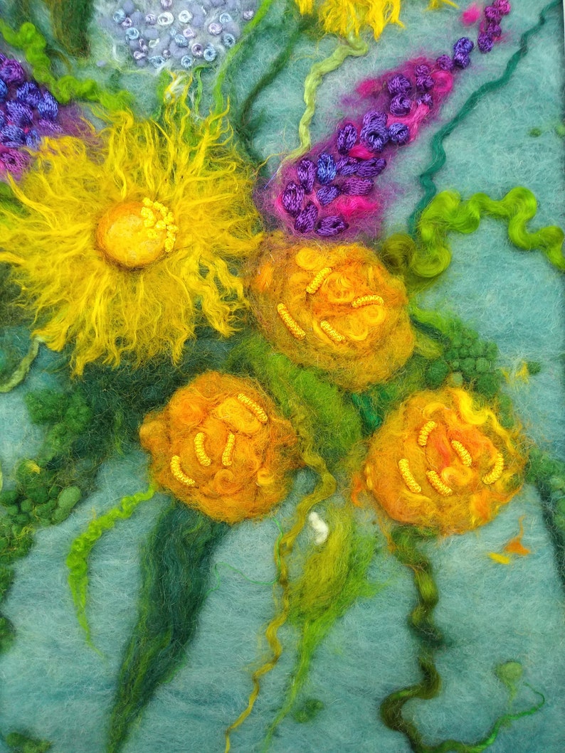 Flower Bouquet Painting, Original Wool Felt Art, Original and Unique ...