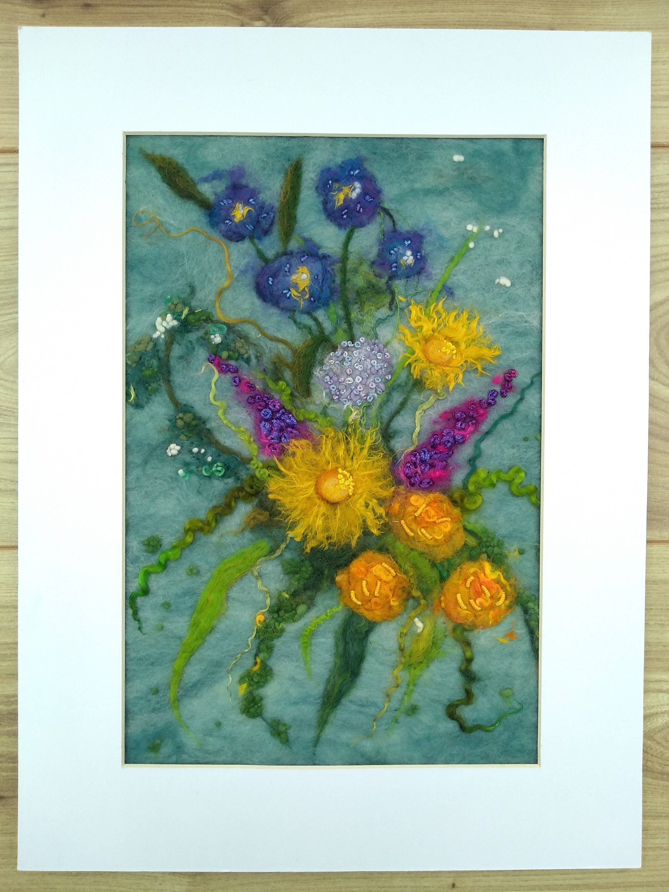 Flower Bouquet Painting, Original Wool Felt Art, Original and Unique ...