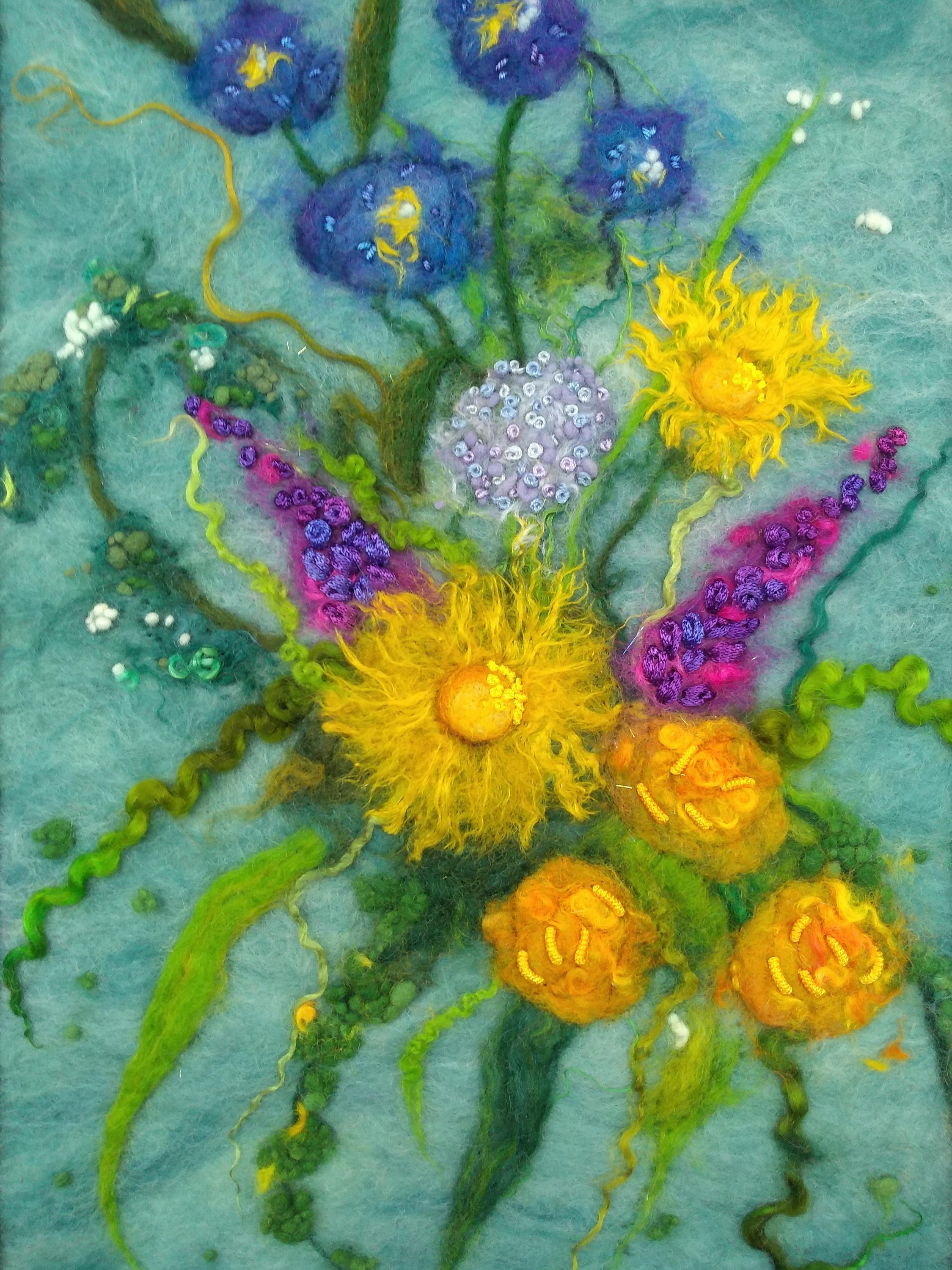Flower Bouquet Painting, Original Wool Felt Art, Original and Unique ...