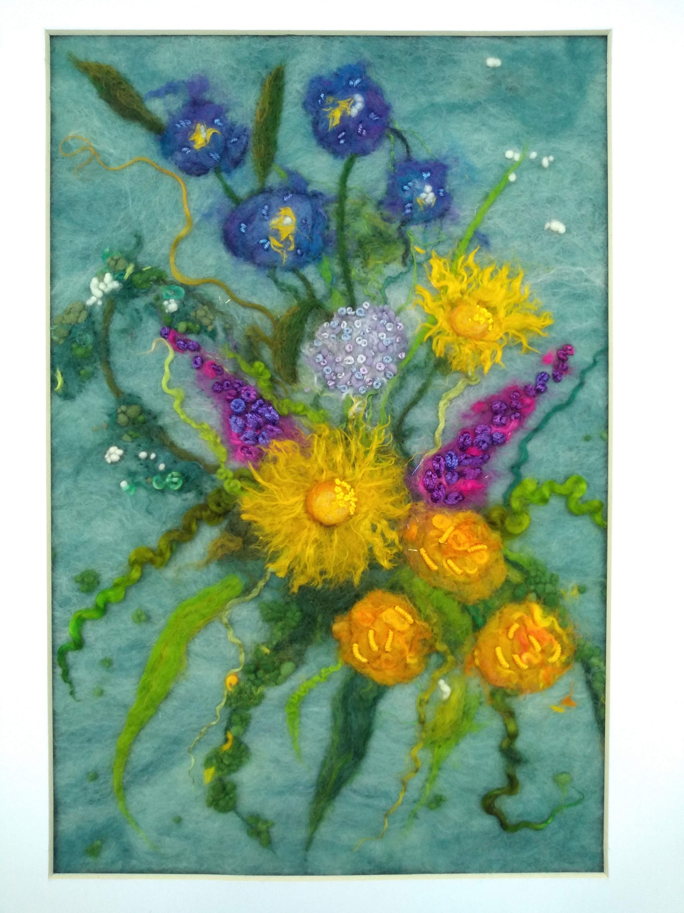 Flower Bouquet Painting, Original Wool Felt Art, Original and Unique ...