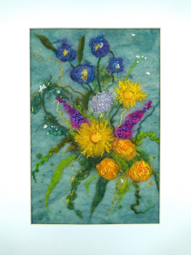 Flower Bouquet Painting, Original Wool Felt Art, Original and Unique ...