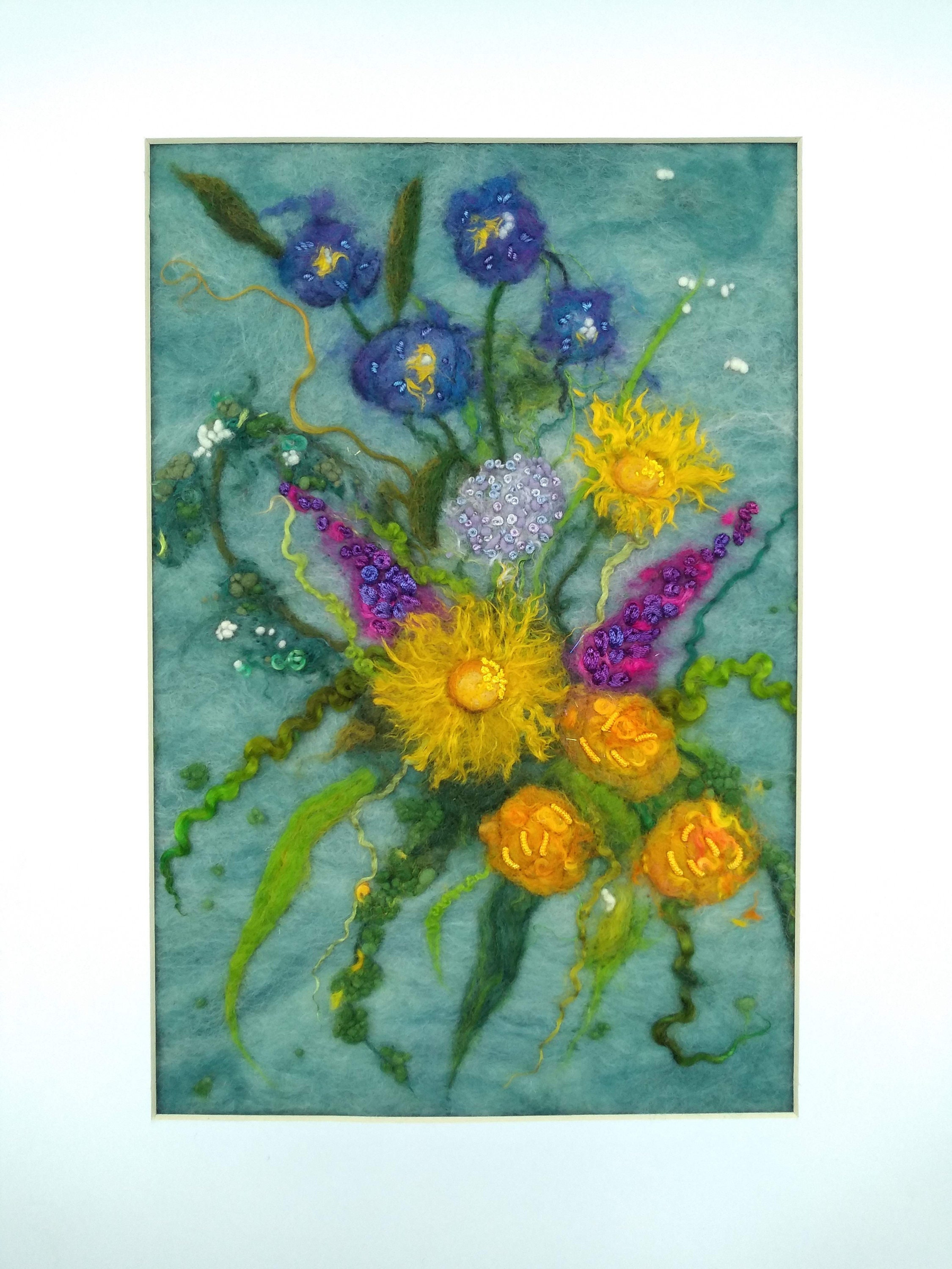 Flower Bouquet Painting, Original Wool Felt Art, Original and Unique ...