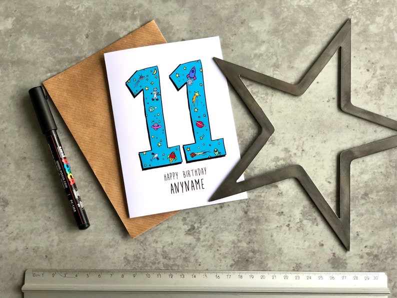 11th Birthday Card Personalised With Name Space Theme Card - Etsy UK
