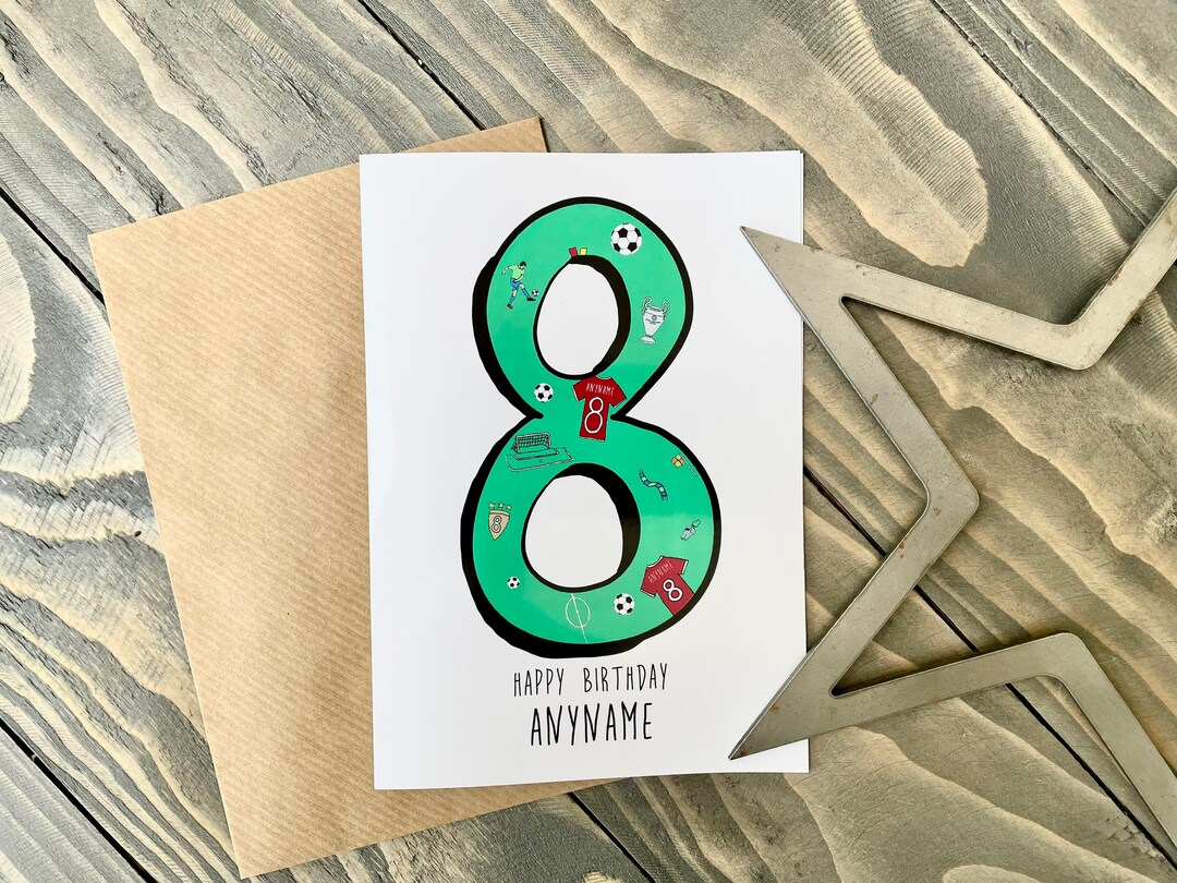 8th Birthday Card Personalised With Name Football Card Football ...