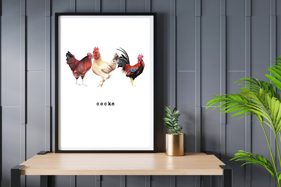 Cocks Print Illustrated Birds Print Funny Print Funny Wall Art Funny ...