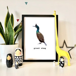 Great Shag Print Illustrated Bird Print Funny Print Funny Wall Art ...