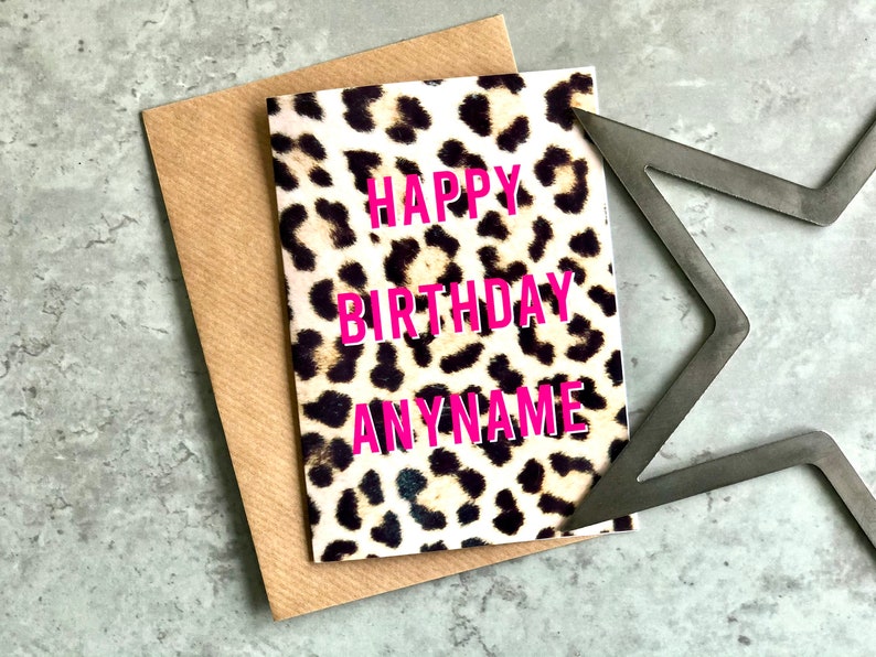 Leopard Print Birthday Card Customisabe Birthday Card Custom | Etsy