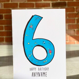 6th Birthday Card Personalised With Name Space Theme Card Stars ...