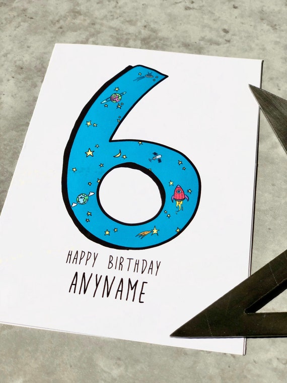 6th Birthday Card Personalised With Name Space Theme Card | Etsy