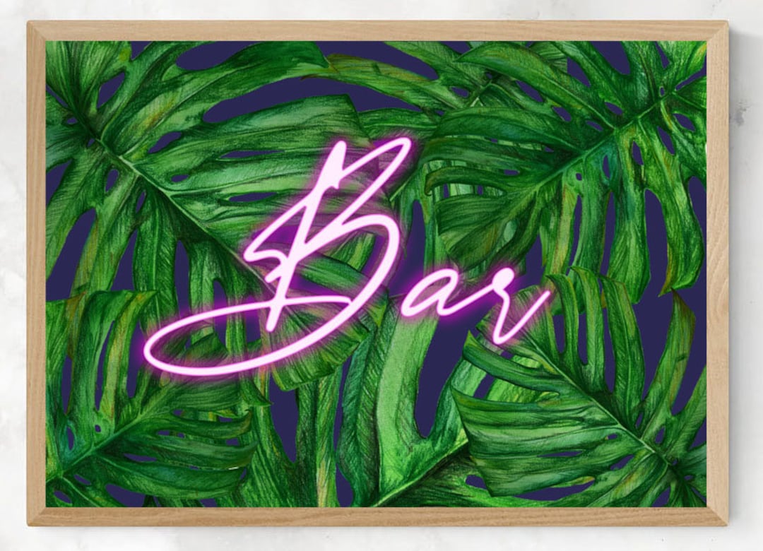 Tropical Leaf Print Neon Bar Sign Tropical Print Tropical Wall Art Home ...