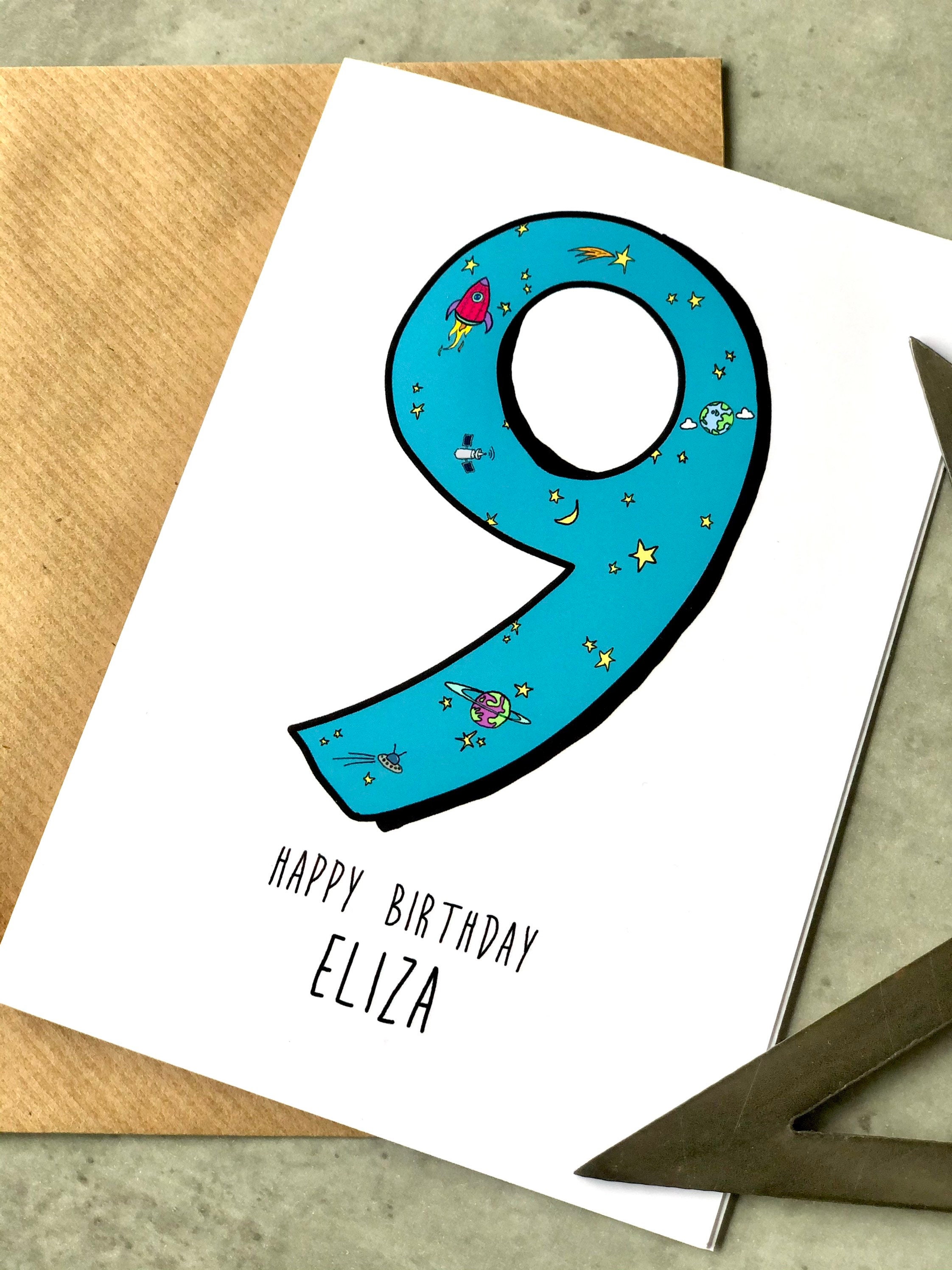 9th Birthday Card Personalised With Name Space Theme Card | Etsy UK