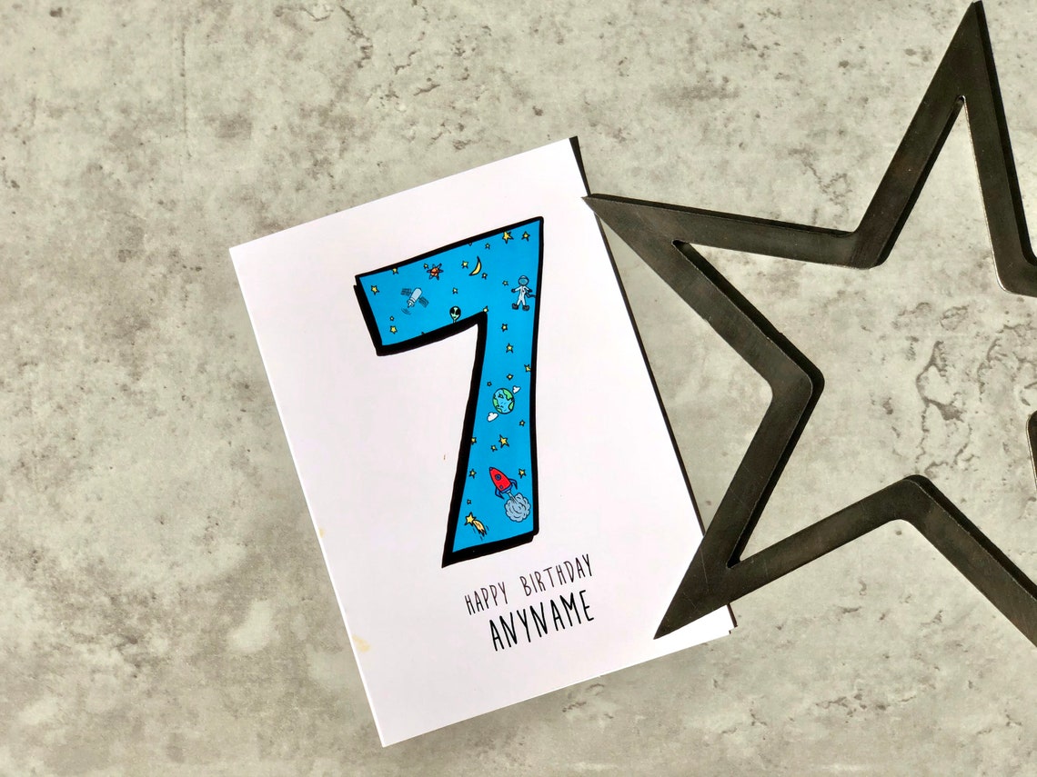7th Birthday Card Personalised With Name Space Theme Card | Etsy