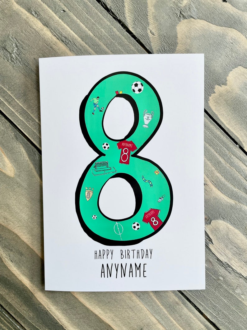 8th Birthday Card Personalised With Name Football Card - Etsy