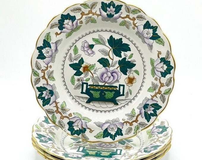 Booths England Vintage Green Lotus A 8082 Porcelain Rimmed Soup Bowls ...