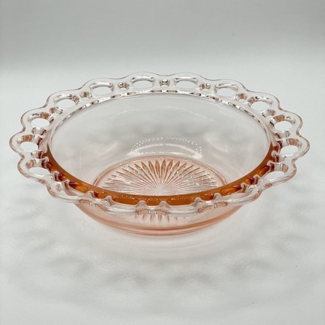Old Colony Vintage Lace Edge Pink Depression Glass Serving Bowl Anchor ...